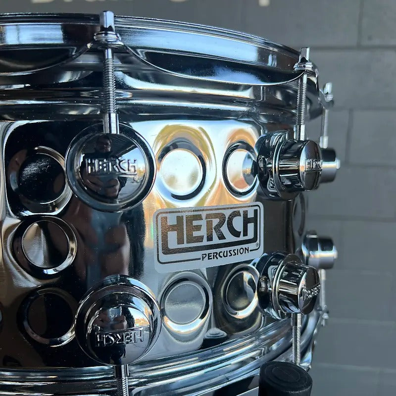 Herch Percussion 8x14" Hand Engraved Chrome Over Steel Snare Drum ...